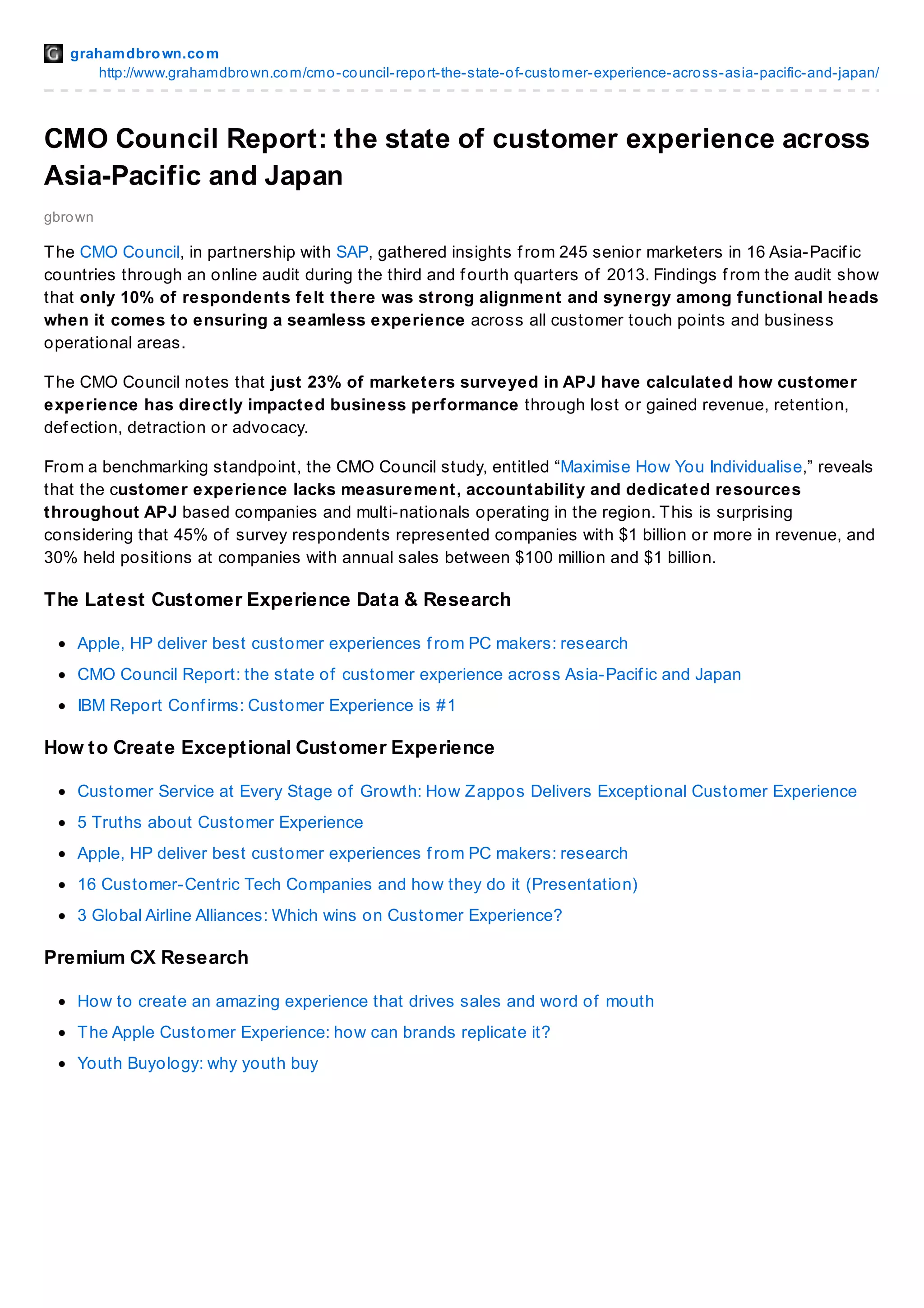 GrahamDBrown) ﻿﻿CMO Council Report: the state of customer experience across Asia-Pacific and ...