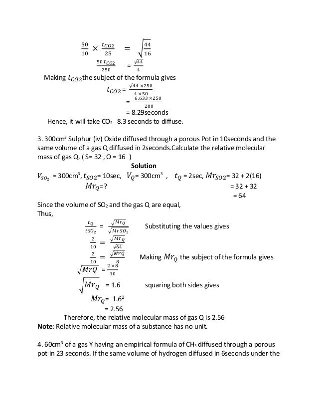 Grahams Law Of Diffusion Worksheet Pdf JEE Main Chemistry Formulas
