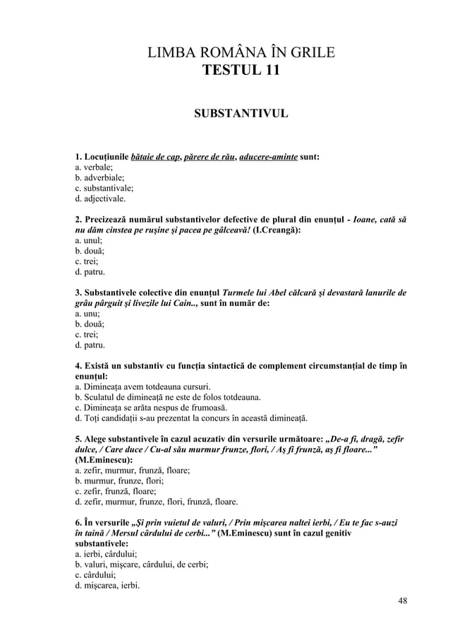 Gramatica limbii-romane-teste-grila | PDF
