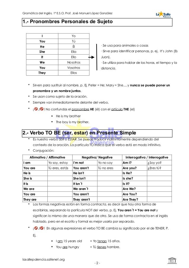 Gramatica del ingles 1 eso