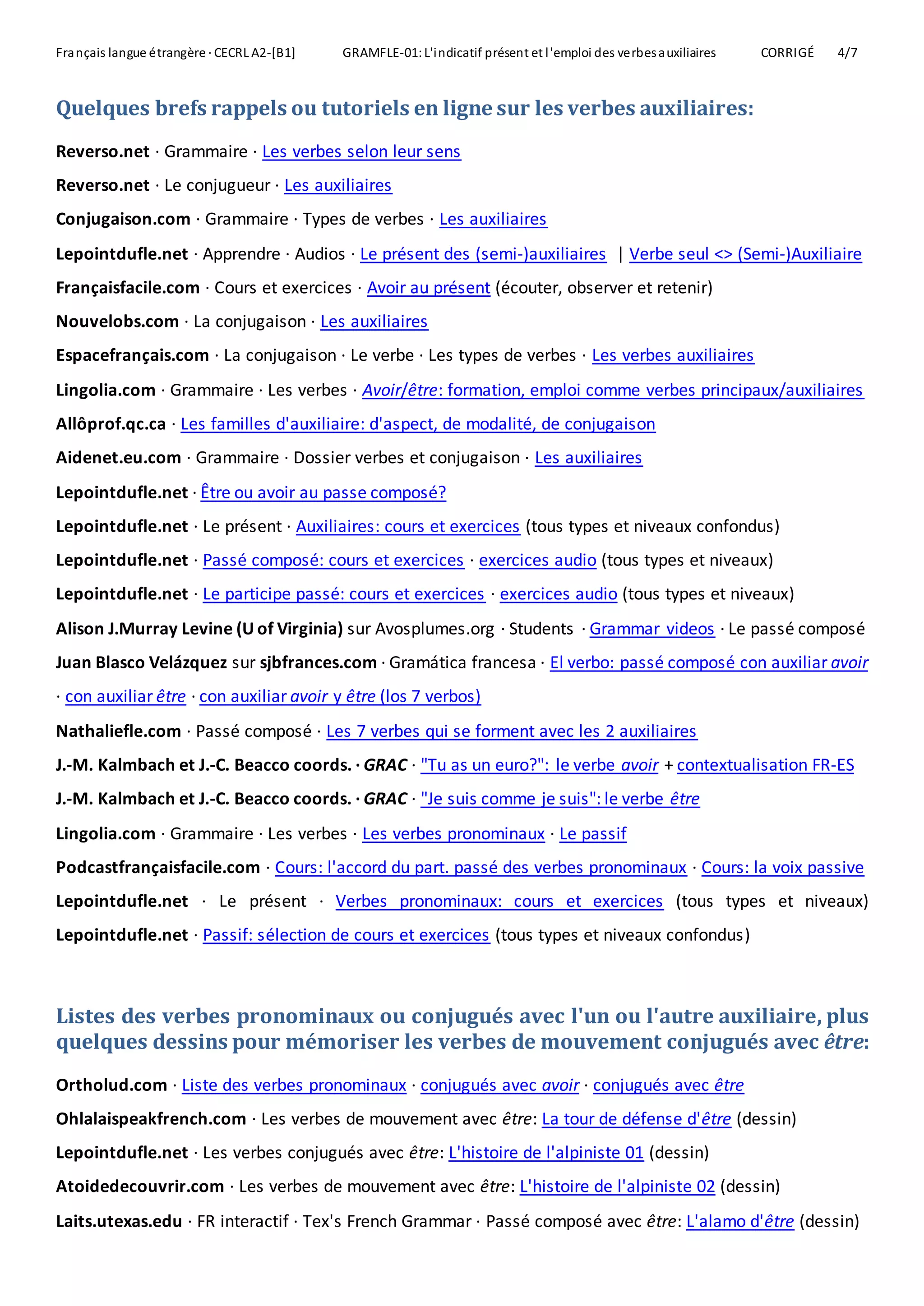 L'indicatif présent et l'emploi des verbes auxiliaires – 1 [CORRIGÉ] | DOCX