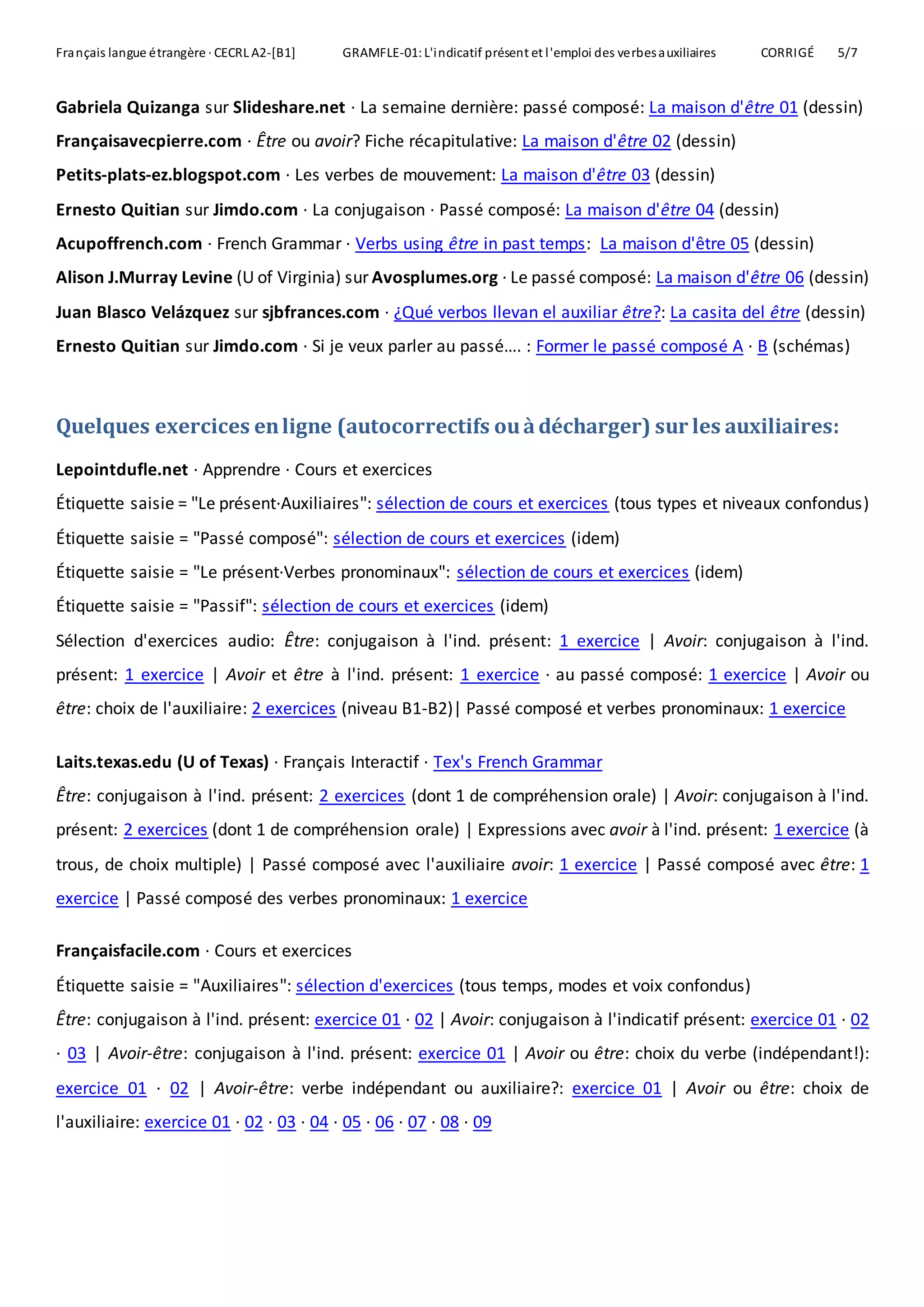 L'indicatif présent et l'emploi des verbes auxiliaires – 1 [CORRIGÉ] | DOCX