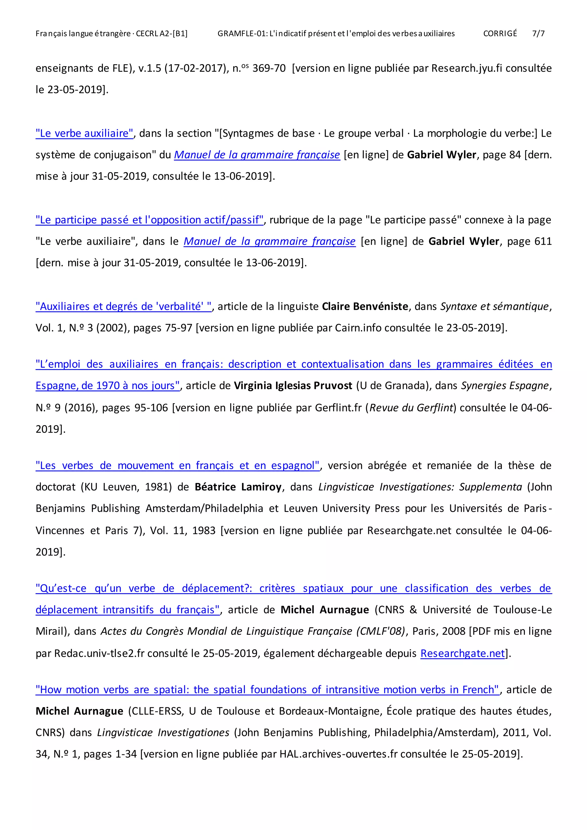 L'indicatif présent et l'emploi des verbes auxiliaires – 1 [CORRIGÉ] | DOCX