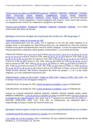 L'indicatif présent des verbes du 1er groupe à 2 bases [verbes en -CER ...