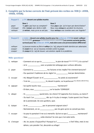 L'indicatif présent des verbes du 1er groupe à 2 bases [verbes en -CER ...
