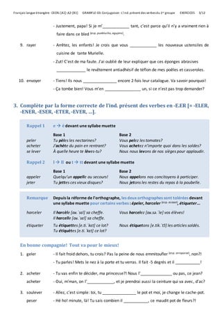 L'indicatif présent des verbes du 1er groupe à 2 bases [verbes en -CER ...