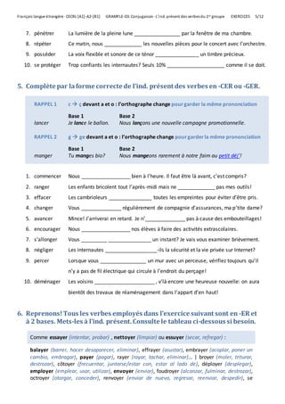 L'indicatif présent des verbes du 1er groupe à 2 bases [verbes en -CER ...