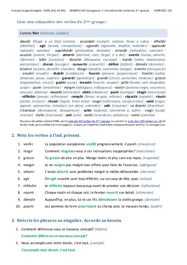 conjugaison des verbes irréguliers au présent