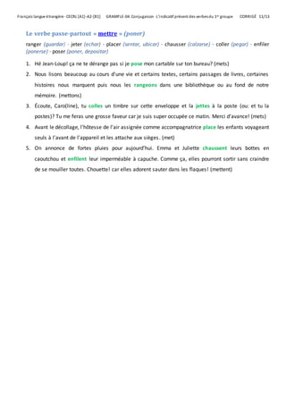 L'indicatif présent des verbes du 1er groupe · Exercices [CORRIGÉ] | PDF