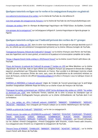 L'indicatif présent des verbes du 1er groupe · Exercices [CORRIGÉ] | DOCX
