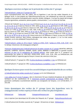 L'indicatif présent des verbes du 1er groupe · Exercices [CORRIGÉ] | DOCX