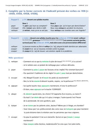 L'indicatif présent des verbes du 1er groupe · Exercices [CORRIGÉ] | DOCX