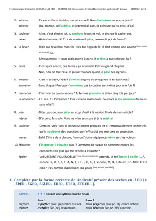 L'indicatif présent des verbes du 1er groupe · Exercices [CORRIGÉ] | DOCX