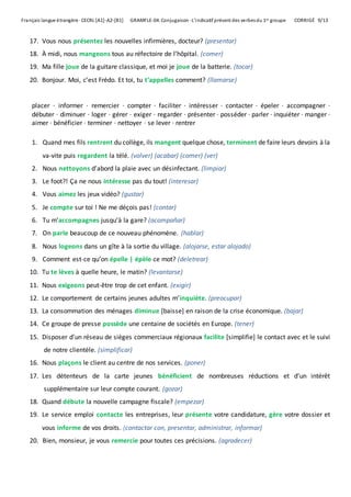 L'indicatif présent des verbes du 1er groupe · Exercices [CORRIGÉ] | DOCX