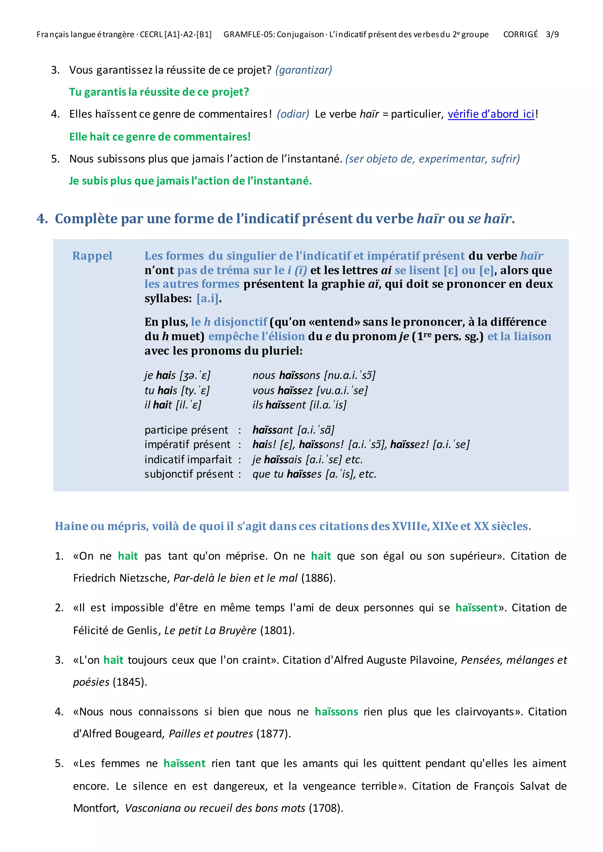 L'indicatif présent des verbes du 2e groupe · Exercices [CORRIGÉ] | DOCX