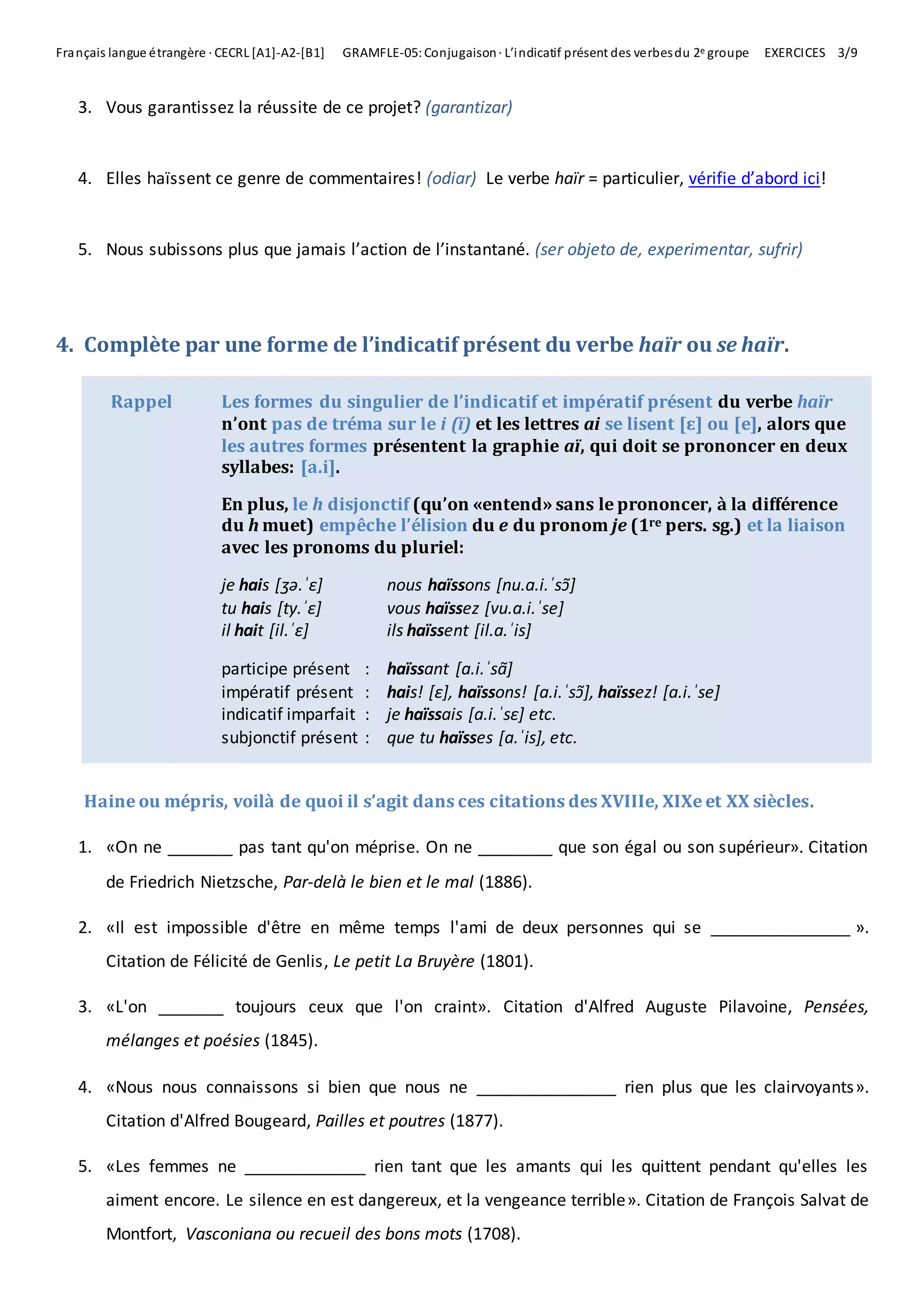L'indicatif présent des verbes du 2e groupe · Exercices | DOCX