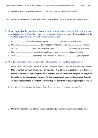 Formation et emploi des conditionnels présent et passé en français ...