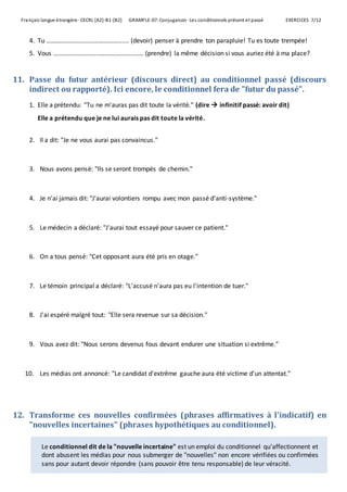 Formation et emploi des conditionnels présent et passé en français | DOCX