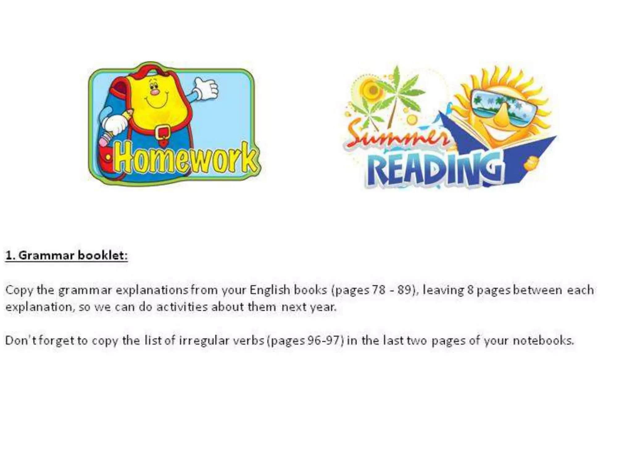 SUMMER HOLIDAYS HOMEWORK | PPTX