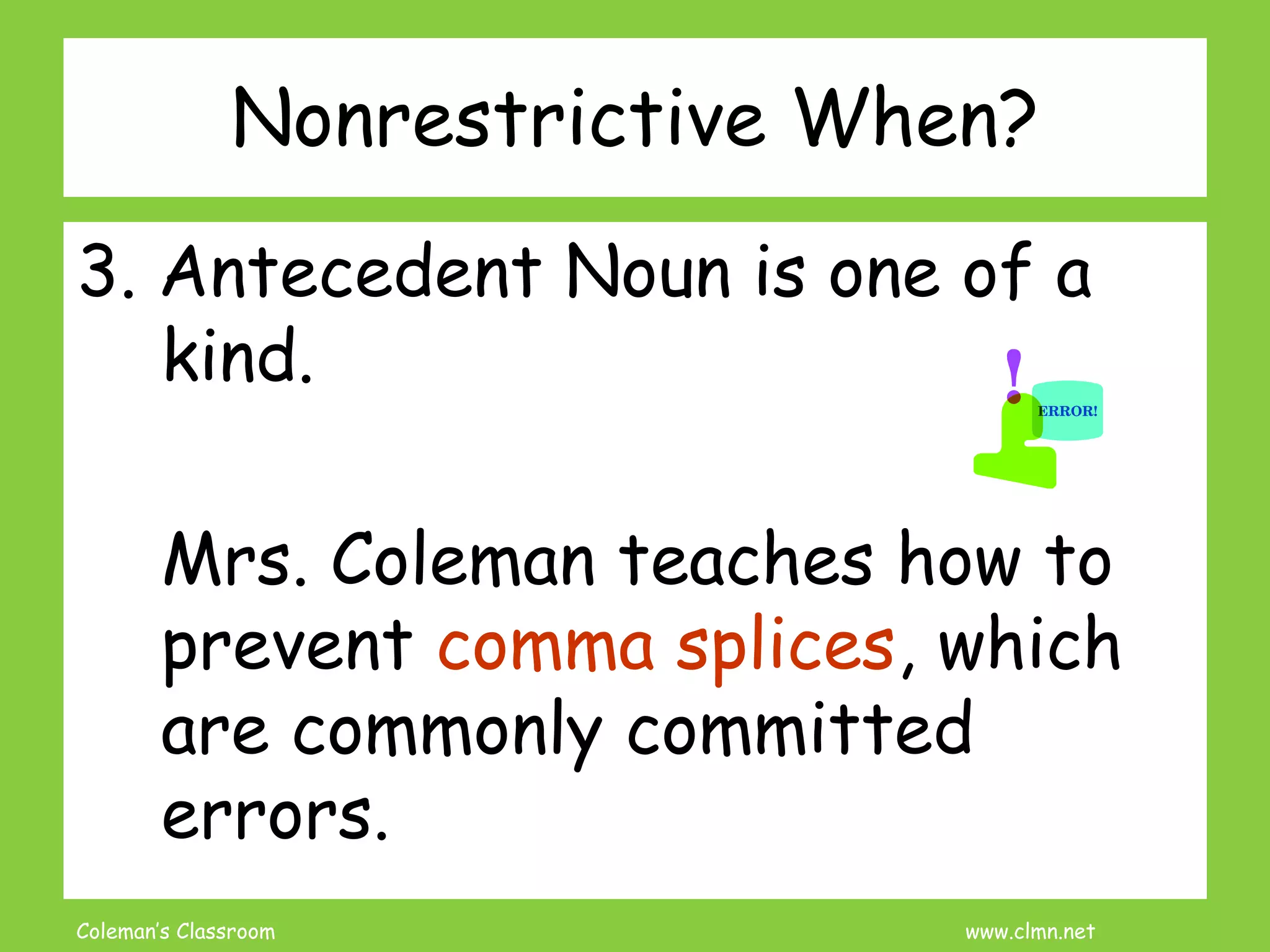 Review Restrictive/Nonrestrictive Adjective Clauses | PPTX