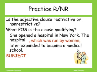 Review Restrictive/Nonrestrictive Adjective Clauses | PPTX