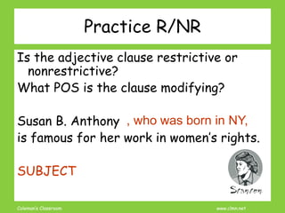 Review Restrictive/Nonrestrictive Adjective Clauses | PPTX