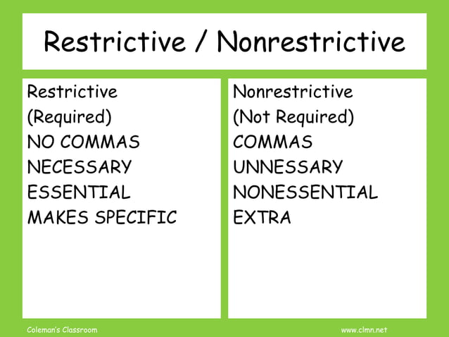 Review Restrictive/Nonrestrictive Adjective Clauses | PPTX