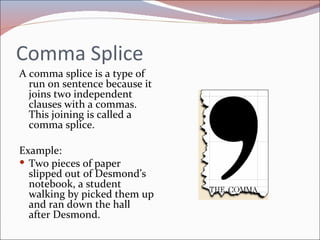 Punctuation - Commas & Comma Splices | PPT