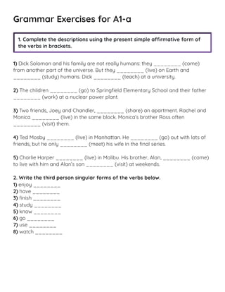 Comprehensive Grammar Exercises for A1 Level English Learners | PDF