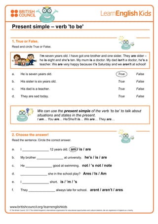 Grammar games-present-simple-verb-to-be-worksheet | PDF