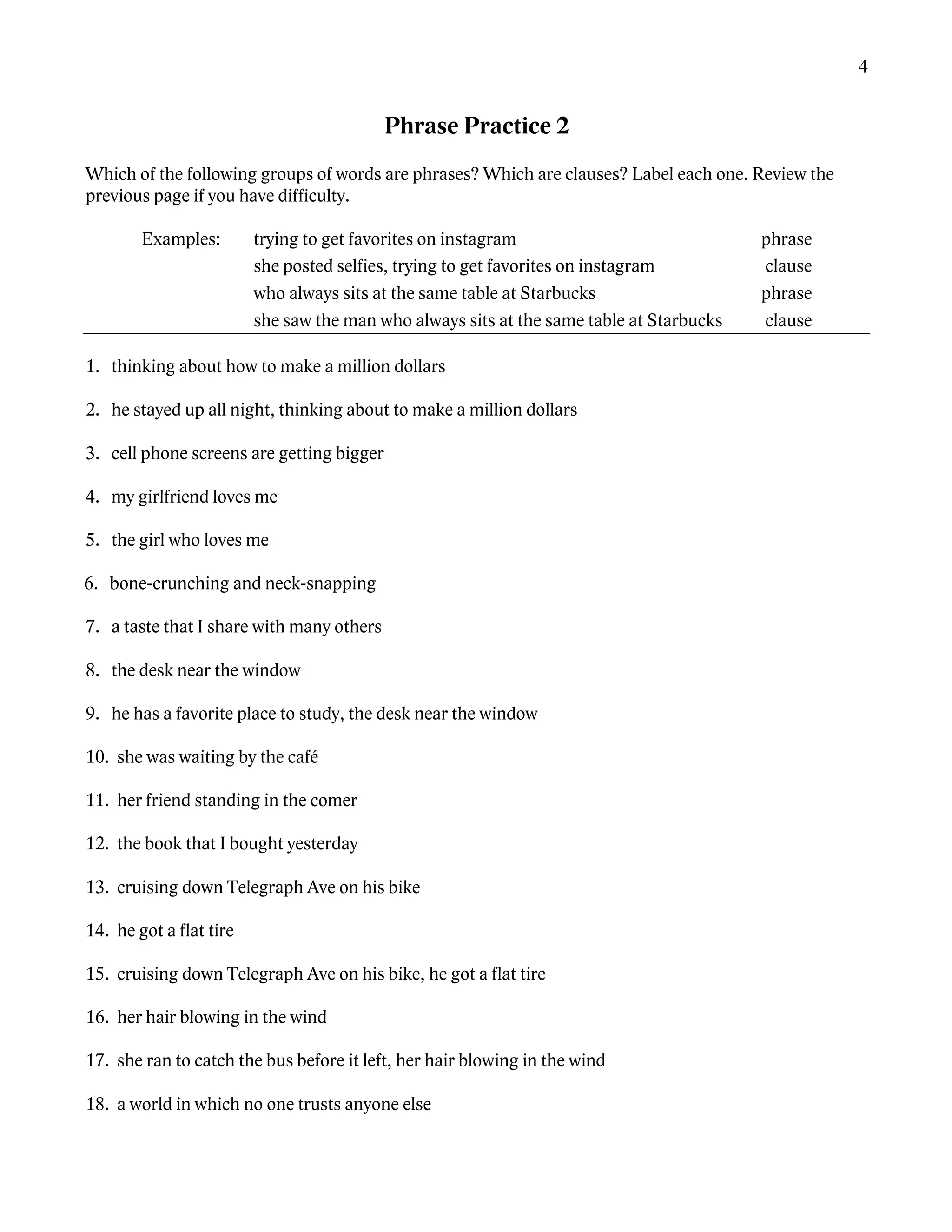 Grammar handout-phrase-vs-clause | PDF