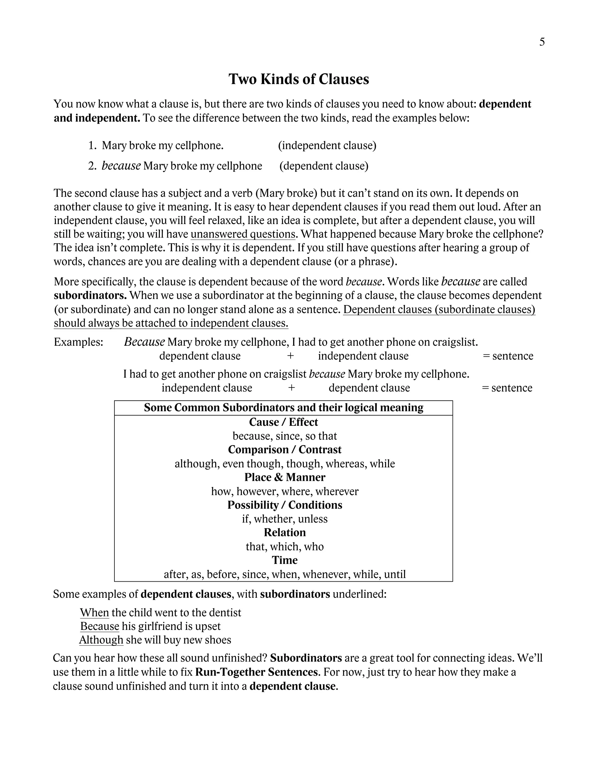 Grammar handout-phrase-vs-clause | PDF