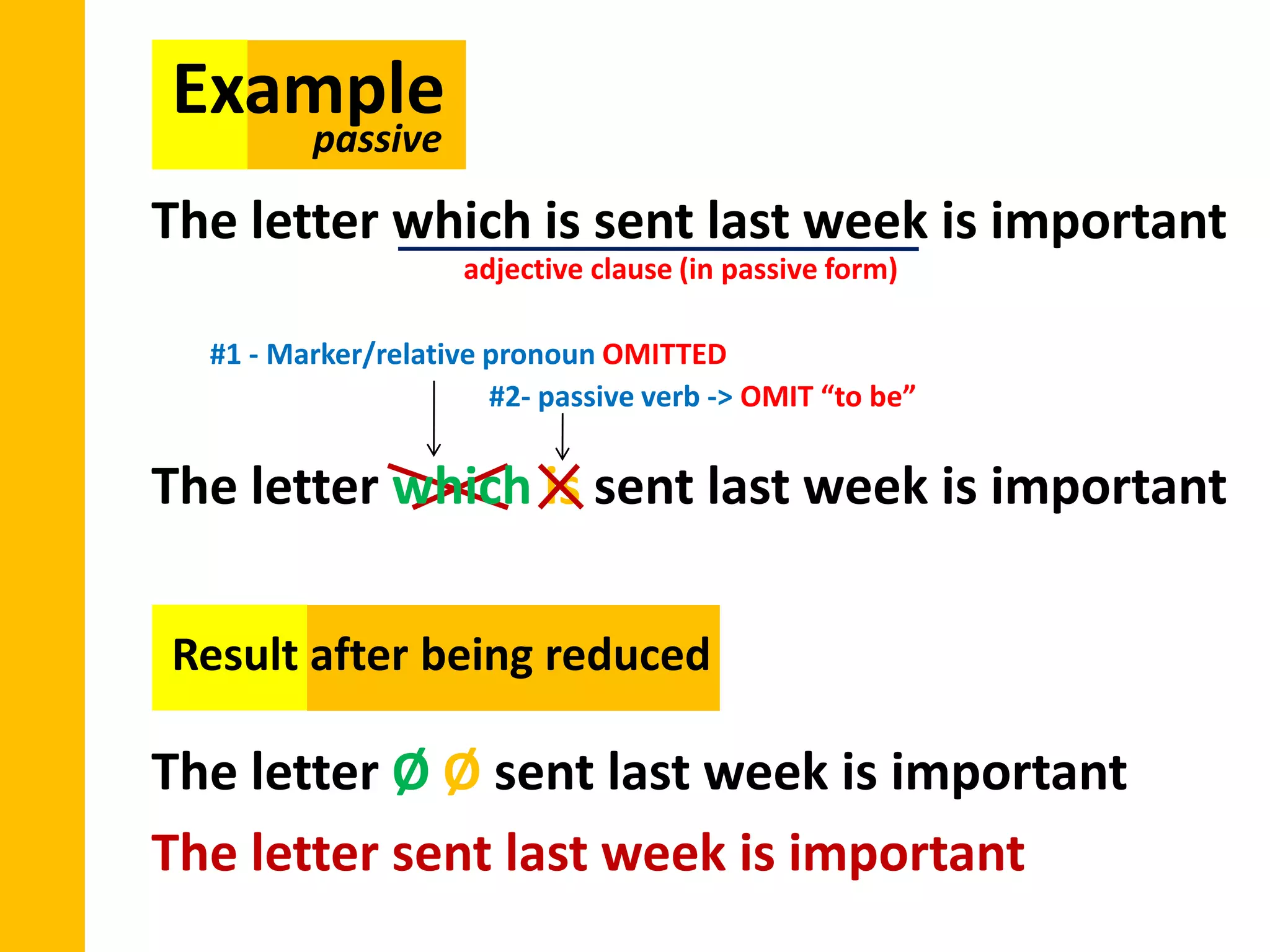 Grammar - Reducing Adjective Clause | PPTX