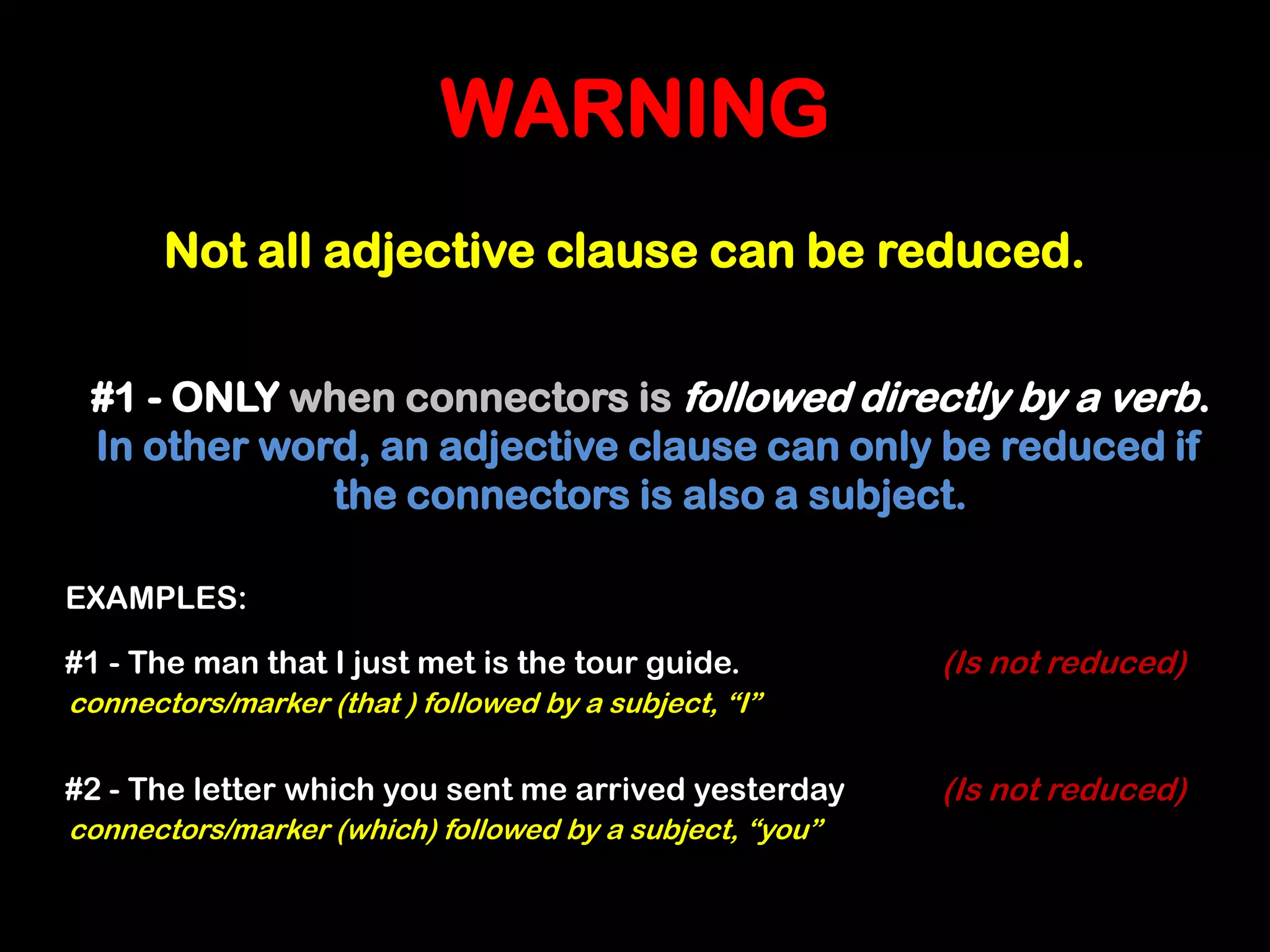 Grammar - Reducing Adjective Clause | PPTX