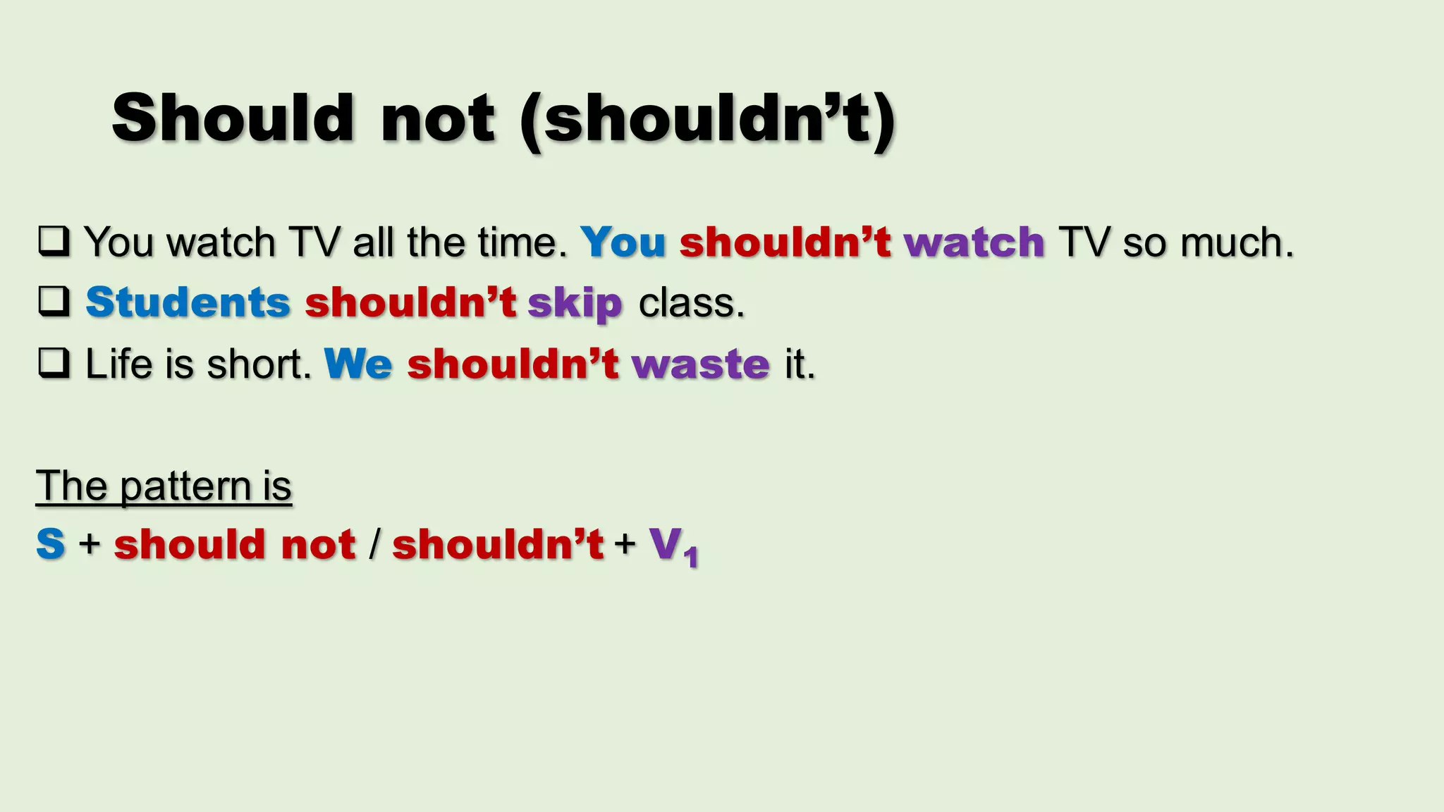 Grammar - SHOULD and SHOULDN'T | PDF