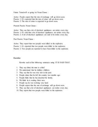 Grammar 1st It is said that, He is said to, (be) supposed | DOCX
