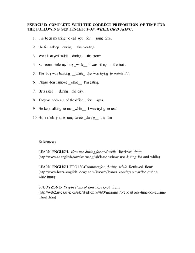 FOR DURING AND WHILE | PDF