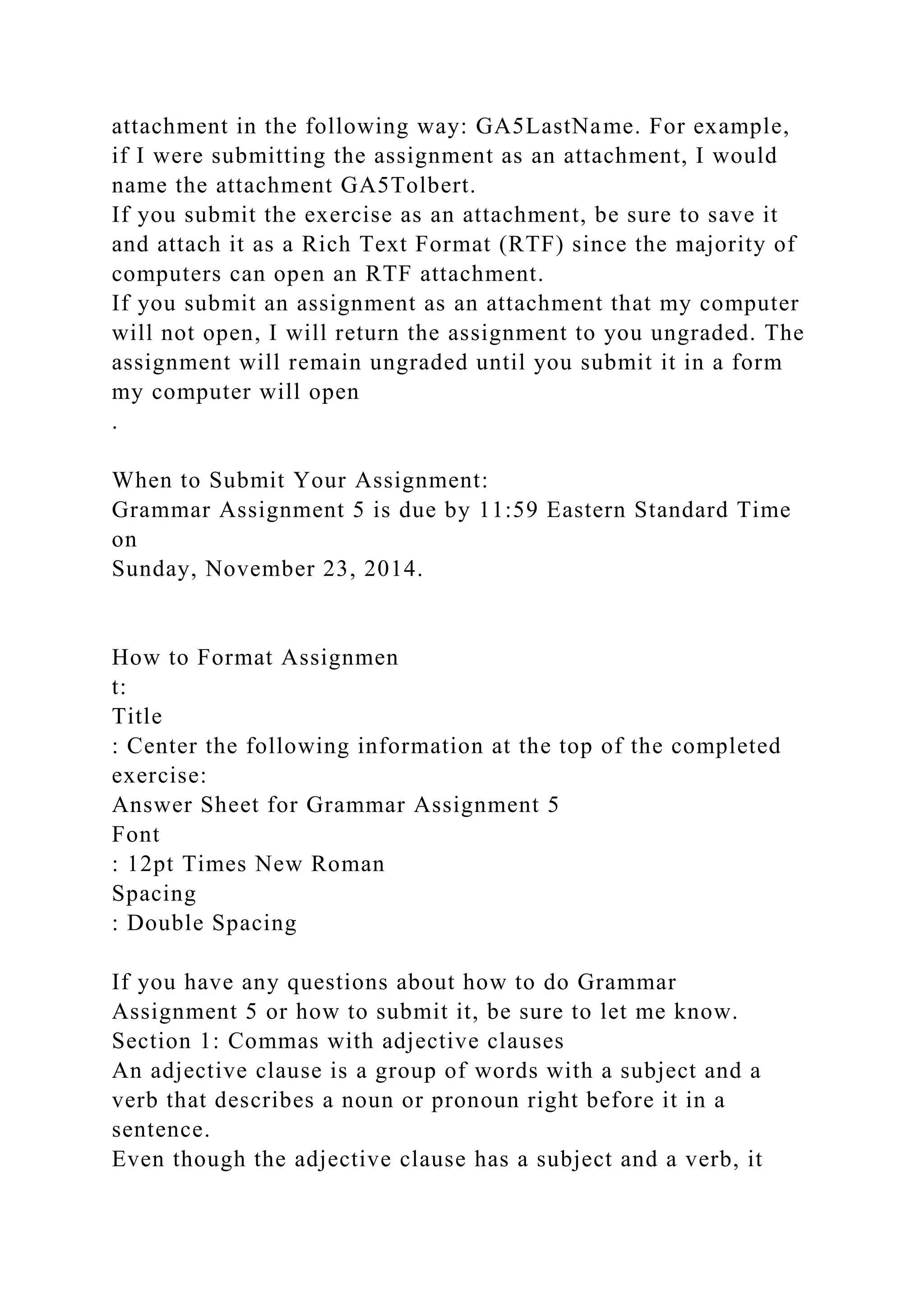 Grammar Assignment 5 Commas with Adjective Clauses, Commas with I.docx