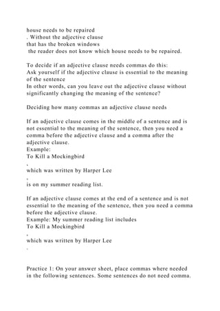 Grammar Assignment 5 Commas with Adjective Clauses, Commas with I.docx