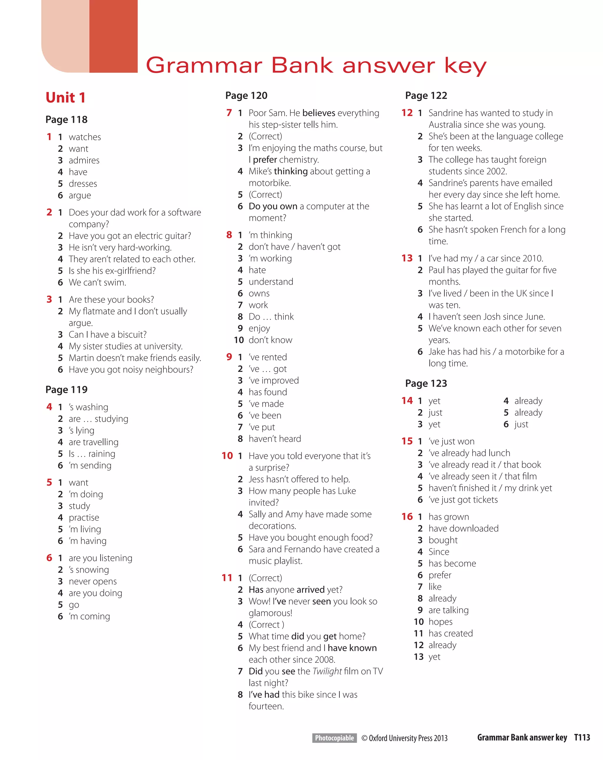 Grammar bank answer keys.1 | PDF