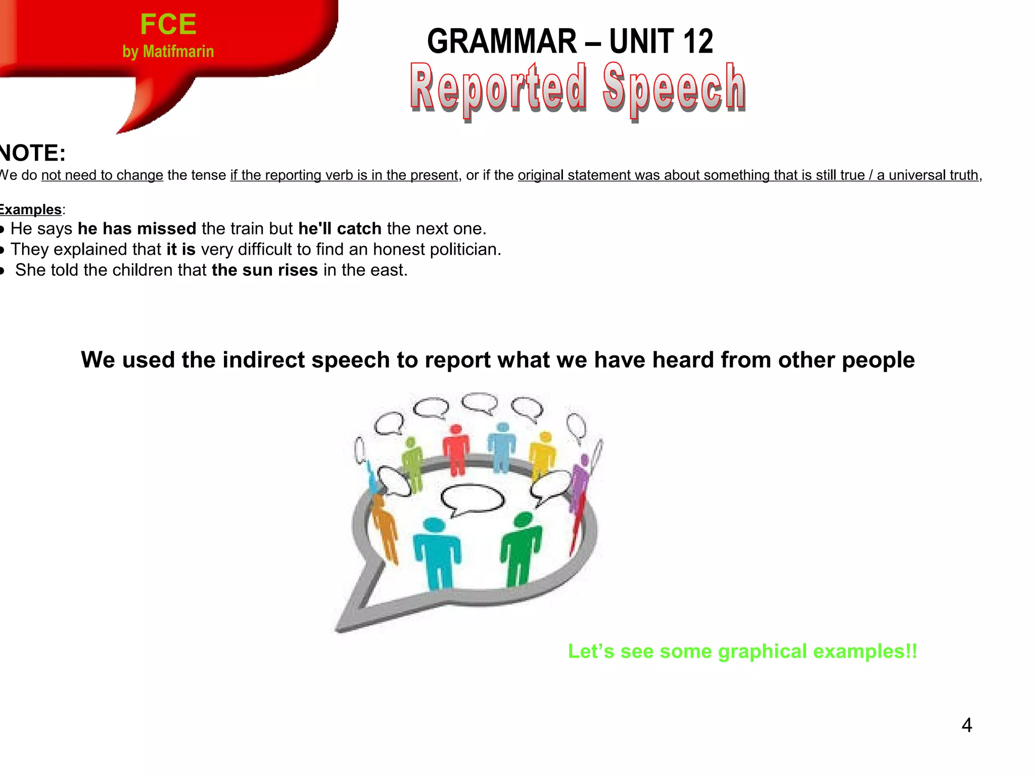 Grammar Contents Unit 12: Reported Speech & Contable-uncountable nouns | PPT