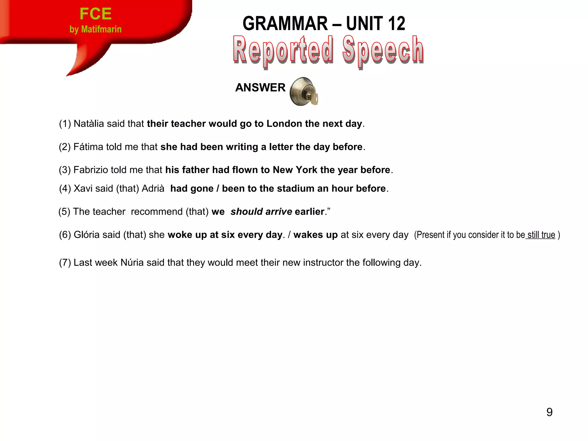 Grammar Contents Unit 12: Reported Speech & Contable-uncountable nouns | PPT