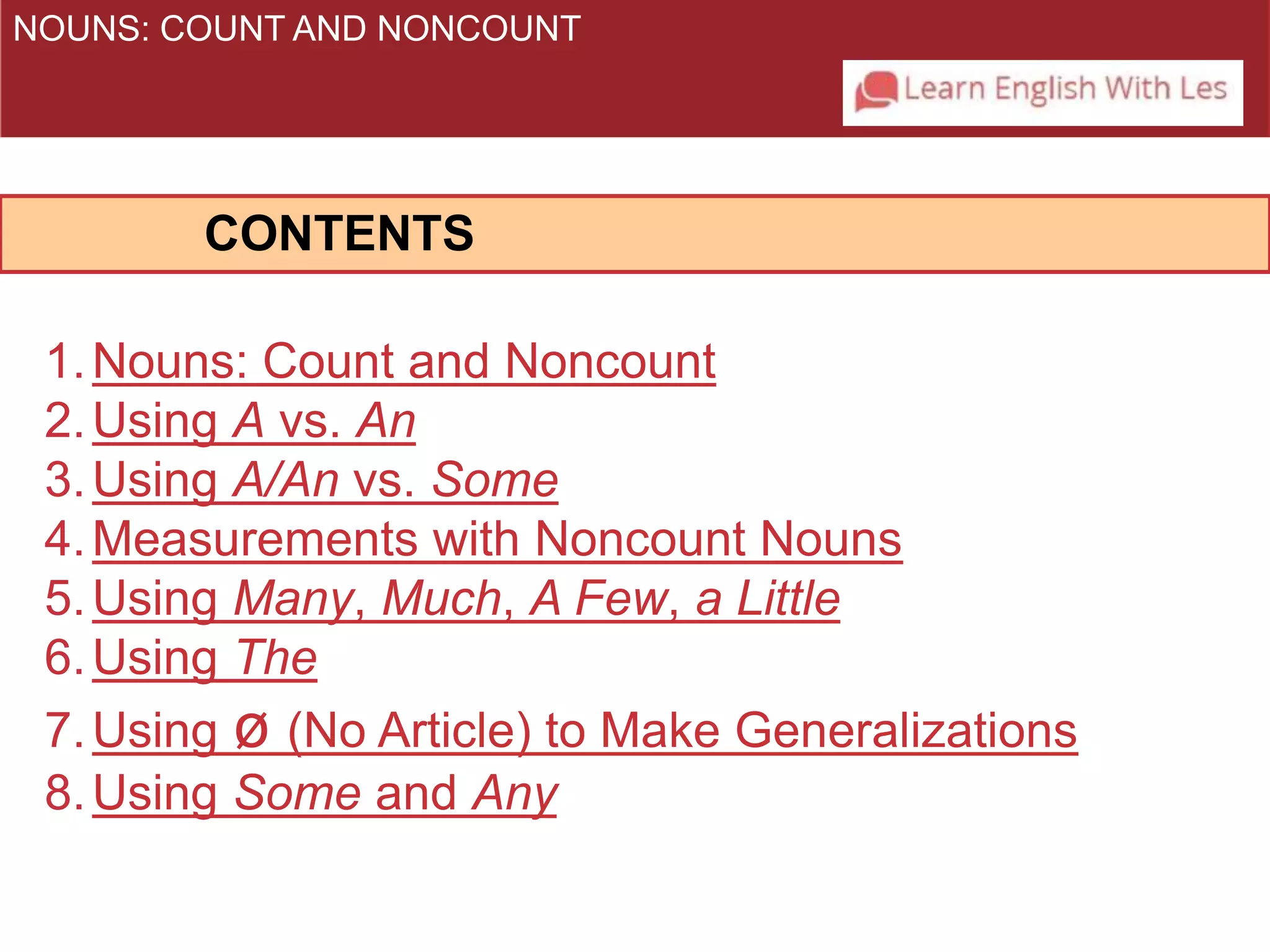 Grammar count and non count nouns | PPT