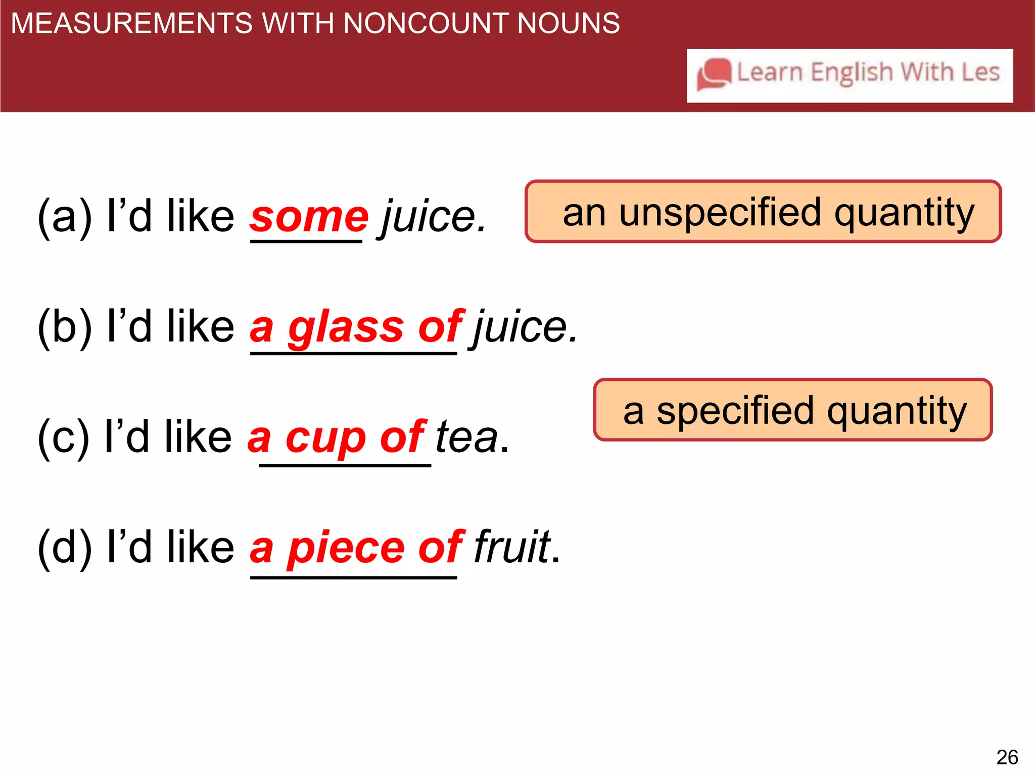 Grammar count and non count nouns | PPT