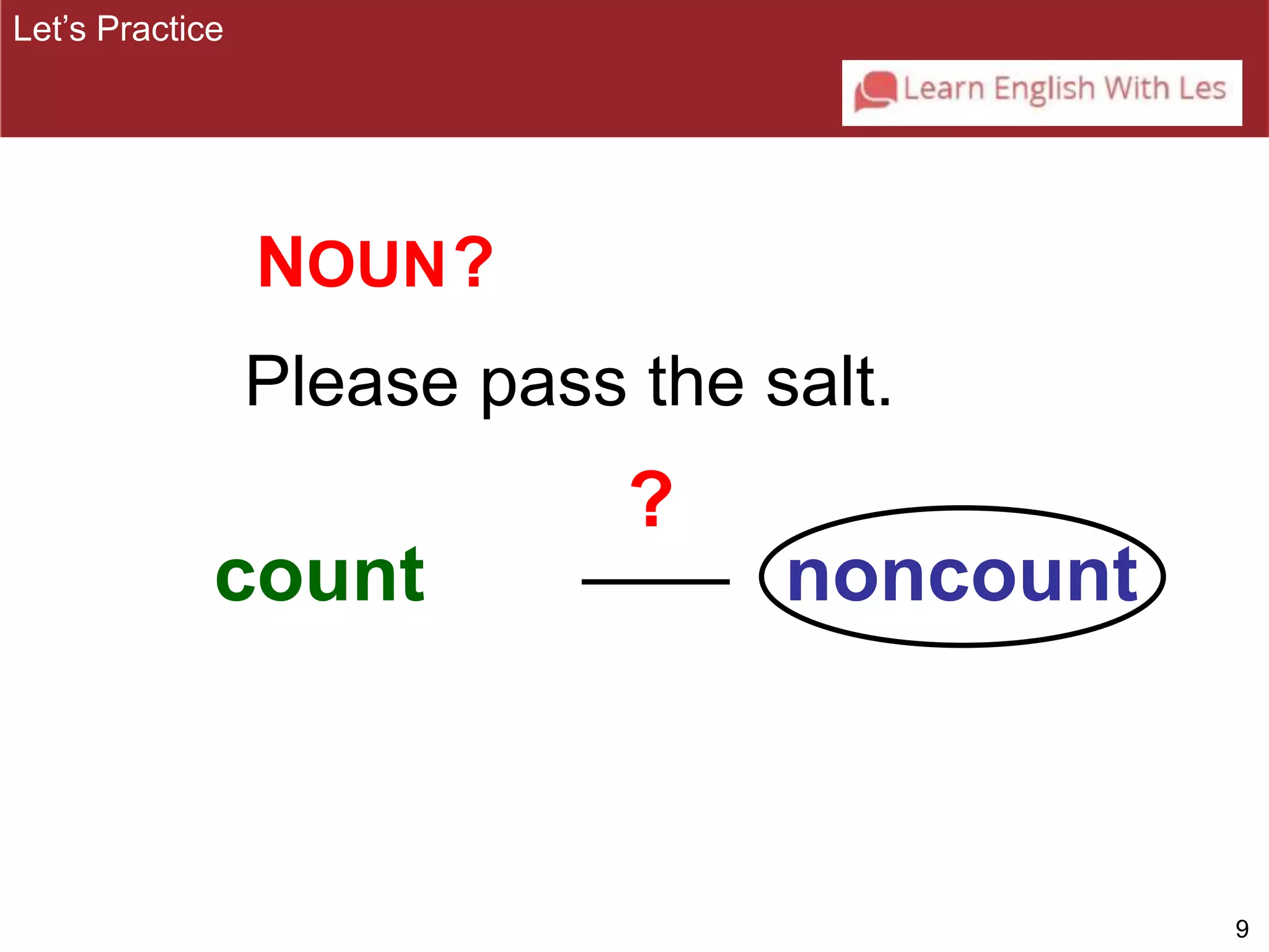 Grammar count and non count nouns | PPT