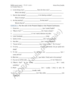 Grammar Exercises Present Simple