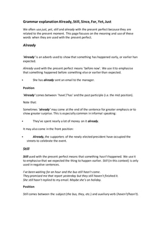 ALREADY, STILL, SINCE, FOR, YET, JUST | DOC