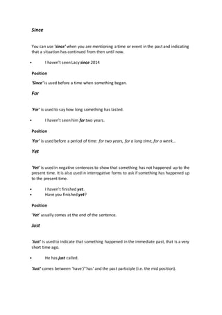 ALREADY, STILL, SINCE, FOR, YET, JUST | DOC