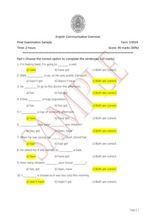 Grammar final samples_key | PDF