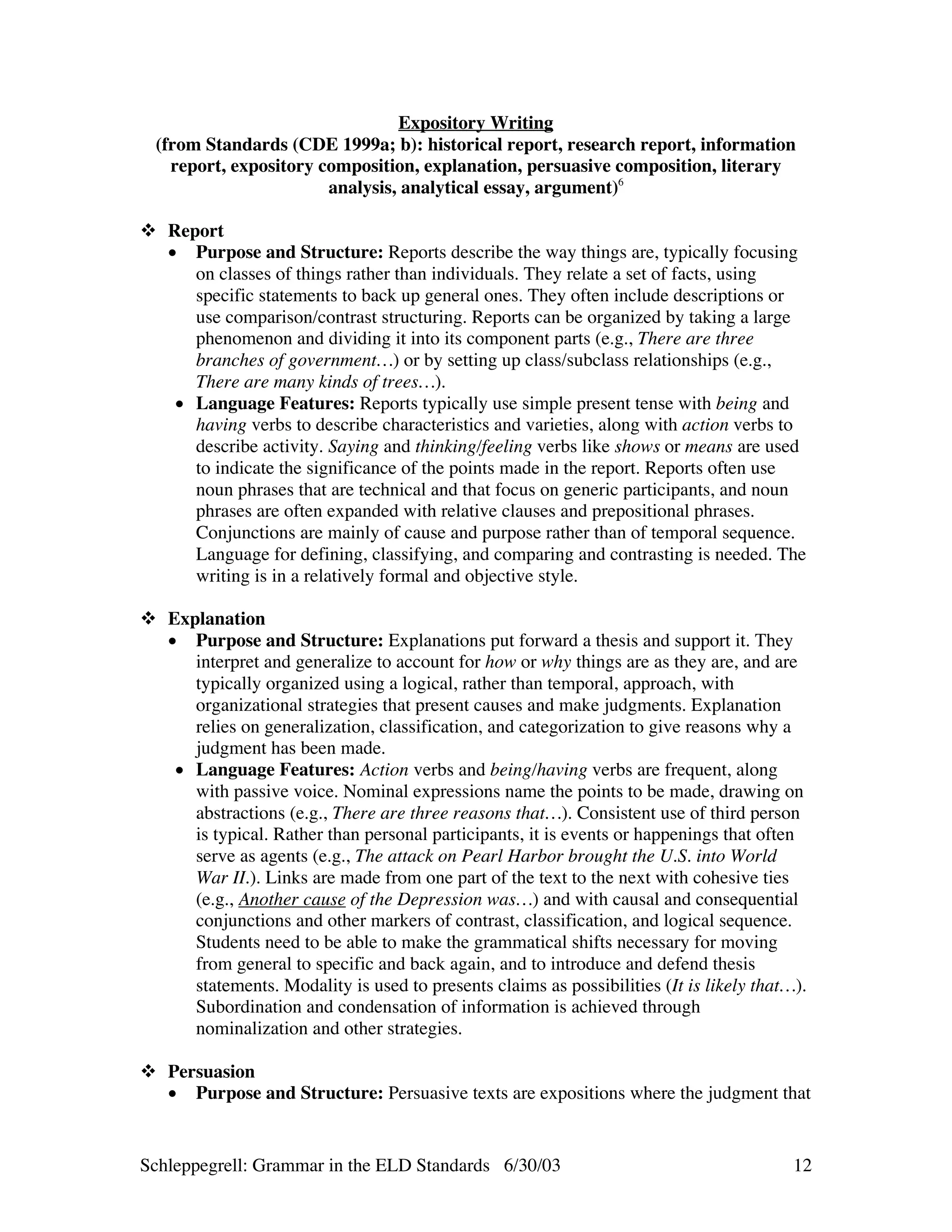 Grammar for writing academic language and the eld standards | PDF | Education industry | Industries